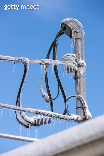 Electricity cables covered in ice after frozen rain phenomenon 이미지 ...