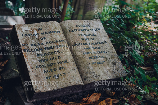 Book-shaped tombstone for wife and husband inside Hampstead Cemetery ...