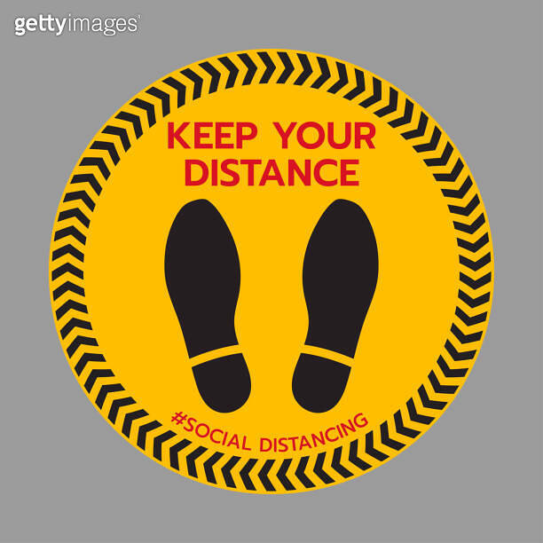 Social distancing. Footprint sign. Keep the 2 meter distance ...