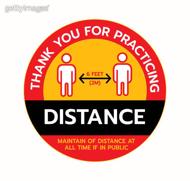 Social distancing. Footprint sign. Keep the 2 meter distance ...