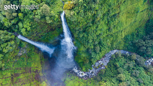Aerial view of Tad Fane waterfall in rainforest at Pakse and Champasak ...