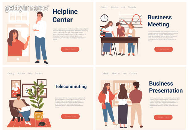Four scenes showing different work situations 이미지 (1253533137) - 게티이미지뱅크