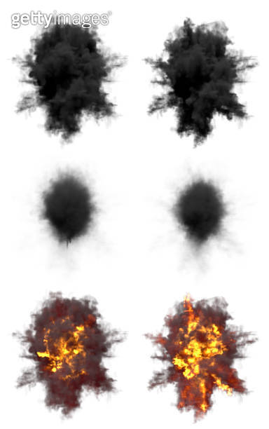 six round explosions of ack-ack shell hit or view from above on bangs ...