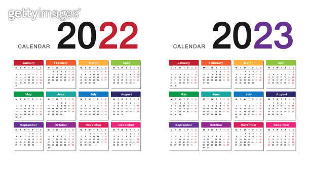Colorful Year 2022 and Year 2023 calendar horizontal vector design ...
