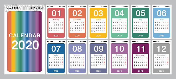 Colorful Year 2020 calendar vector design template, simple and clean ...