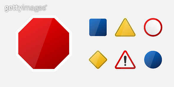 Road signs. Vector red, blue and yellow empty road sign mock up with ...