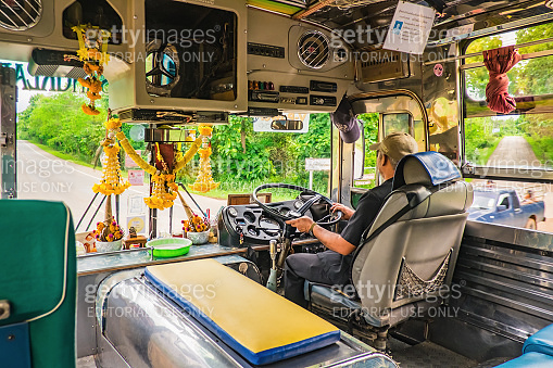 Unacquainted Driver driving bus from kanchanaburi bus terminal to ...