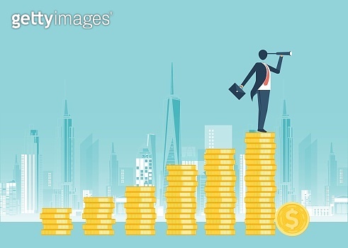 Financial growth concept with golden coin dollar. up or down income ...