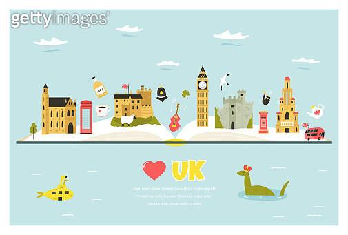 Tourist poster with famous destinations and landmarks of Great Britain ...