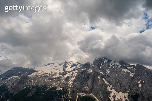 mountain landscape along the Viel dal Pan trail, Dolomites, Val di ...