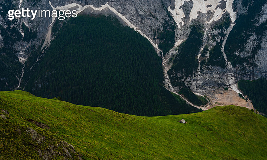 mountain landscape along the Viel dal Pan trail, Dolomites, Val di ...