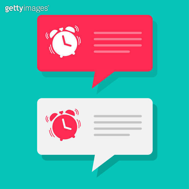 Reminder message notice with alarm clock bubble to wake up vector ...