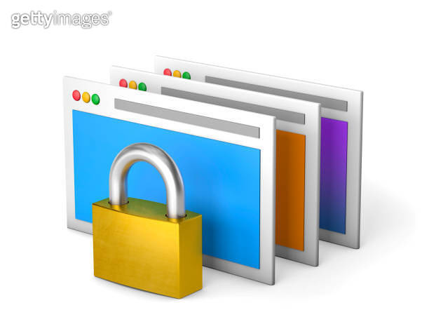 Private and protected personal information. Closed lock and computer ...
