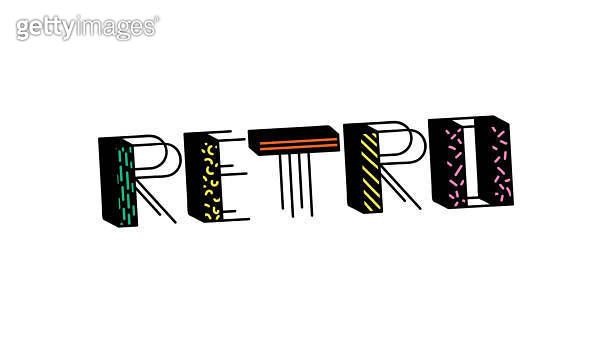 Retro word written in geometric decorative font isolated on white ...