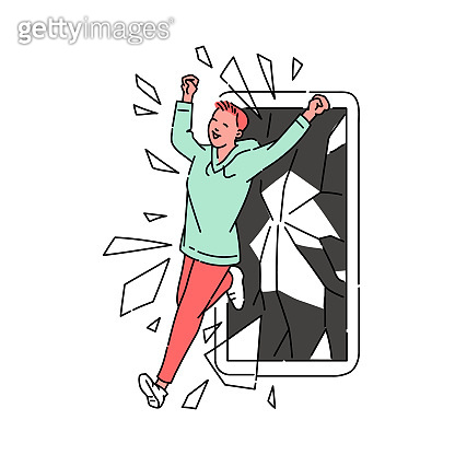 Digital detox and internet addiction sketch vector illustration ...