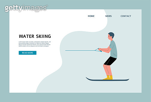 Webpage of waterskiing sport training and activity flat vector ...