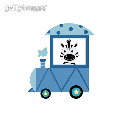 Cute cartoon zebra sitting in train wagon - exotic striped baby animal ...