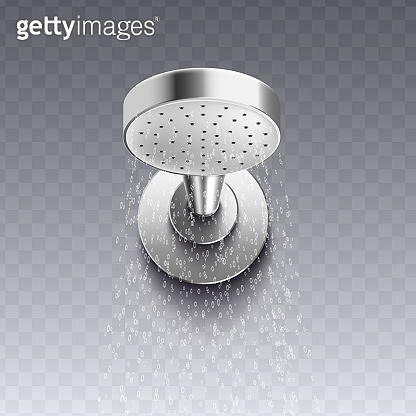 Modern wall mount shower head with round shape and realistic shiny ...