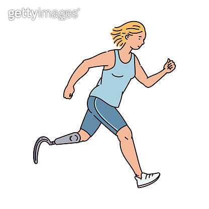 Cartoon runner woman with artificial leg running forward 이미지 ...
