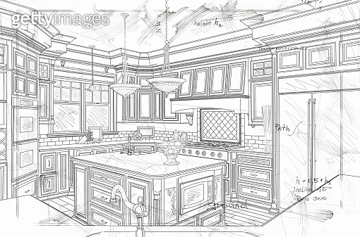 Beautiful Custom Kitchen Design Line Drawing Details 이미지 (1253374795 ...