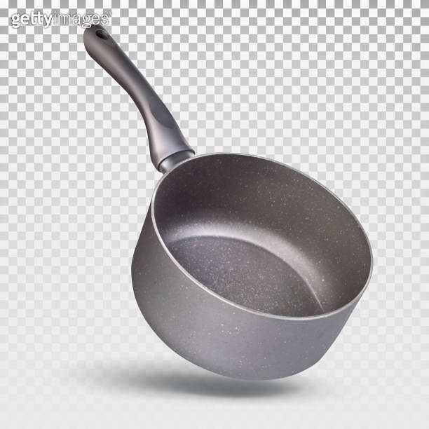 Cookware, pan with a long handle, stewpan. Vector 3d illustration ...