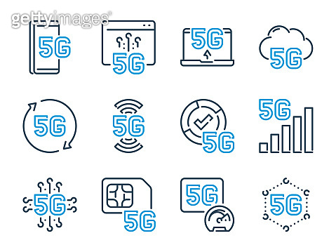 5th Generation Network related vector line icon set. 5G Technology outline icons. (1272942138 ...