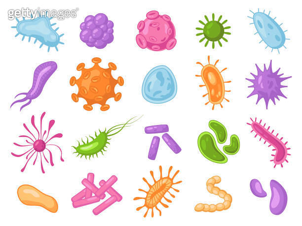 Set of angry bacteria, microbes and germs isolated. Vector biological ...