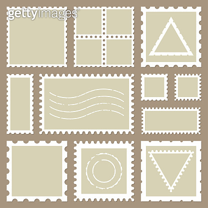 Blank rectangle and square postage stamps, with a shadow isolated on ...