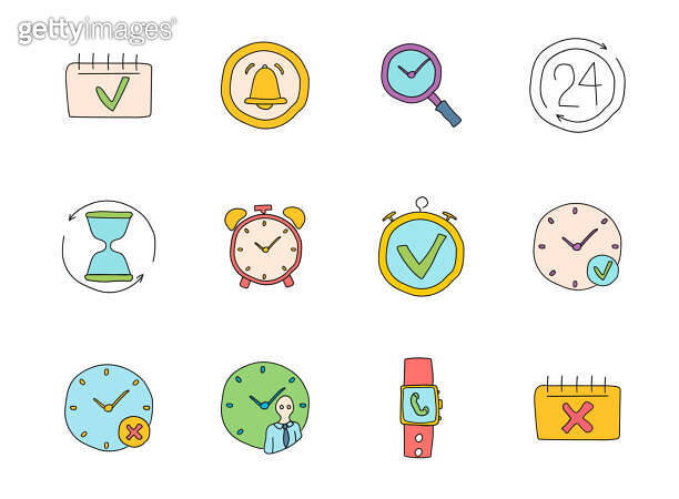 time doodles isolated on white. time icon set for web design, user ...