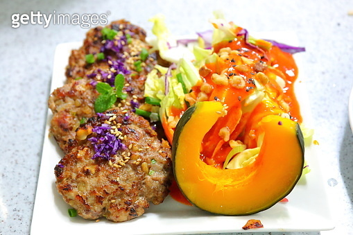 Rice crackers, pumpkin, salad, Korean food, Korean, korean, meal, meal ...