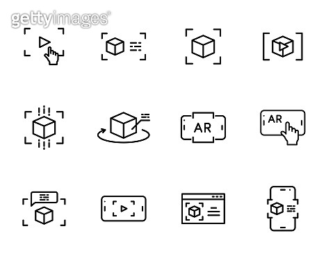 Augmented reality outline vector icons isolated on white. AR and VR ...