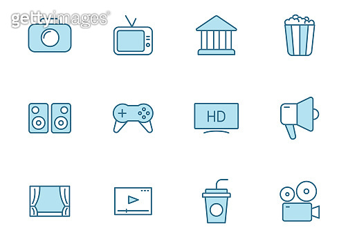 entertainment linear vector icons in two colors isolated on white ...