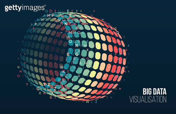 Big data visualization. Abstract background with circles array and binary code. Ring connection ...