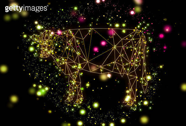 3D illustration of an abstract cow constellation shining in the night ...