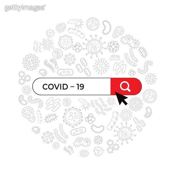 Covid-19 word written in search bar. Simple Set of Coronavirus Safety ...