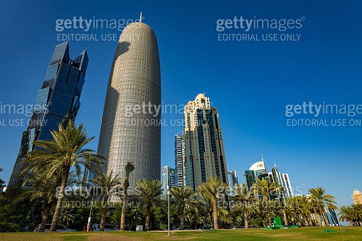 Doha, Qatar - November 23, 2019: The West Bay City skyline in a ...
