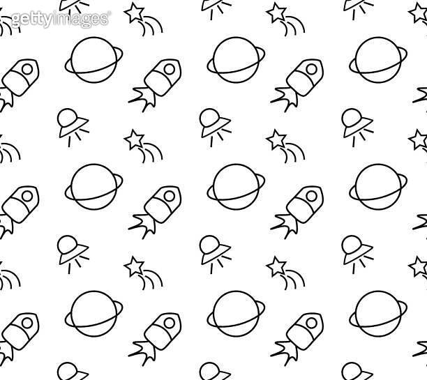 vector space seamless pattern with ufo, planets, comet, stars ...