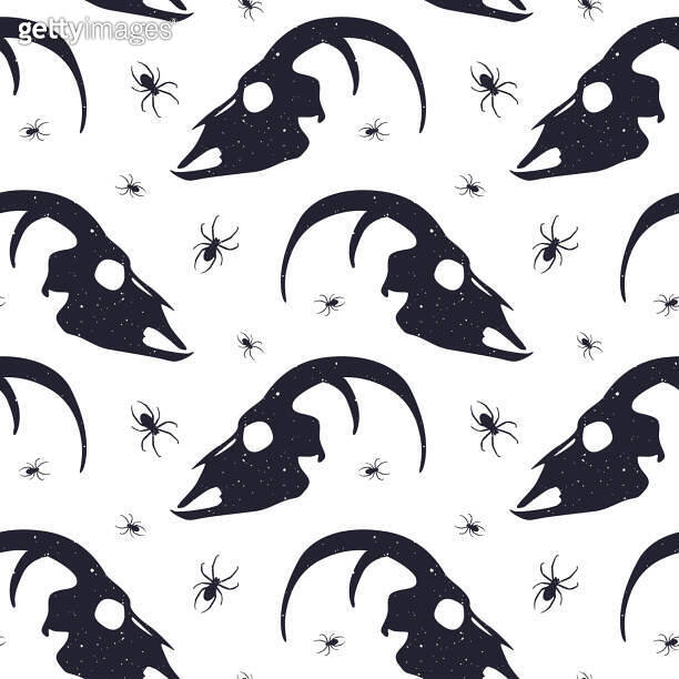 Vector seamless horror patterns for Helloween. Dead wild animal skull ...