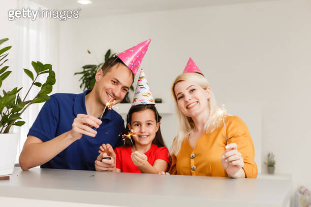 Big family celebrates birthday online. Mom dad kids at home laptop ...