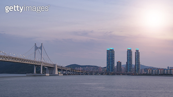 Panorama view of Busan Gwangandaegyo Bridge (Diamond Bridge) at ...