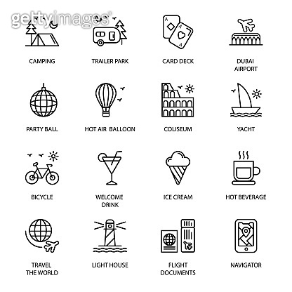 Travel, Vacation and Famous Landmarks outline Icons 이미지 (1221796877 ...