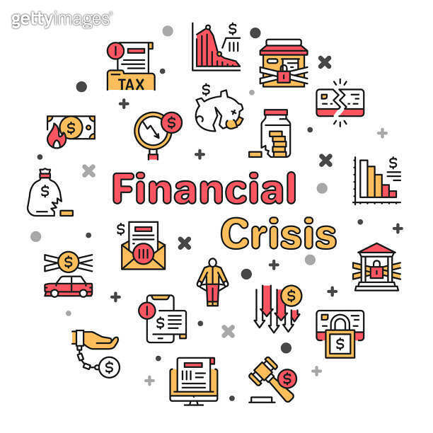 Vector color linear icon round set of financial crisis 이미지 (1243198562 ...