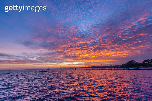 water and sunrise view Corinella boat ramp (1221941956) - 게티이미지뱅크
