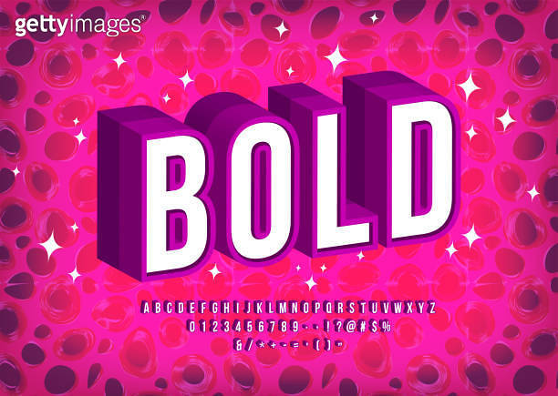 Bold 3d Font. Alphabet letters, numbers and symbols. Typography design ...