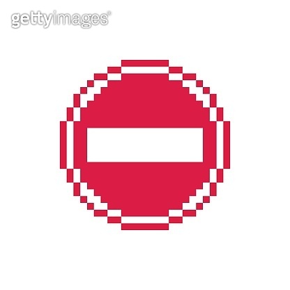 Pixel art 8-bit simple red stop traffic sign icon - isolated vector ...