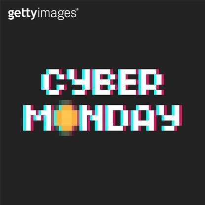 Pixel art 8-bit poster Cyber Monday with glitch effect and coin icon ...