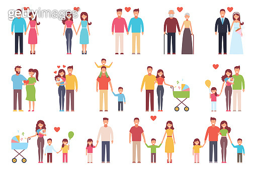 A happy family. Set. Design of onwf, mother, daughter and son, husband ...