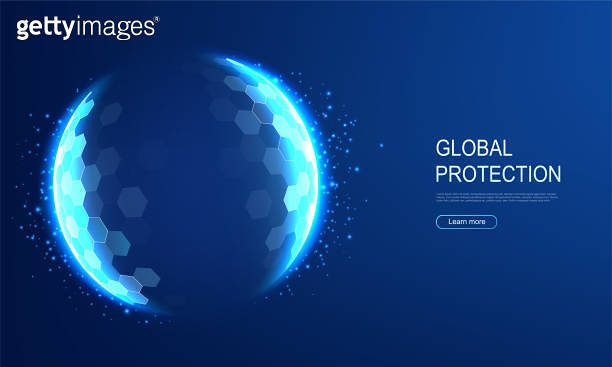 Power protective energy dome, shield on blue background. Inviolable ...