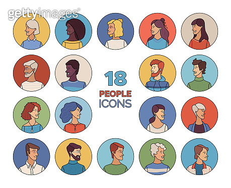 Cartoon people icons set (1258281874) 일러스트, 무료 일러스트, 아이콘, 무료 아이콘 - 게티이미지뱅크