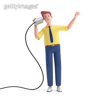 Cartoon characters communicating with tin can phone. 이미지 (1288943936 ...